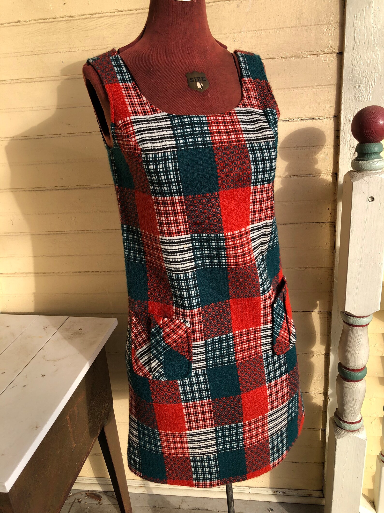 Vintage Rust and Green Plaid Polyester Jumper Dress Bobbie - Etsy