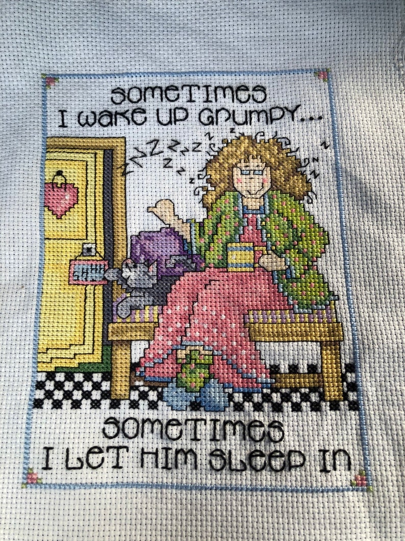 Vintage “sometimes I Wake up Grumpy” Cross Stitch - Etsy
