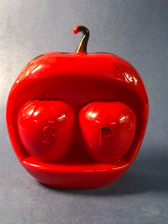 Vintage Apple Salt and Pepper Shakers With Holder - Etsy