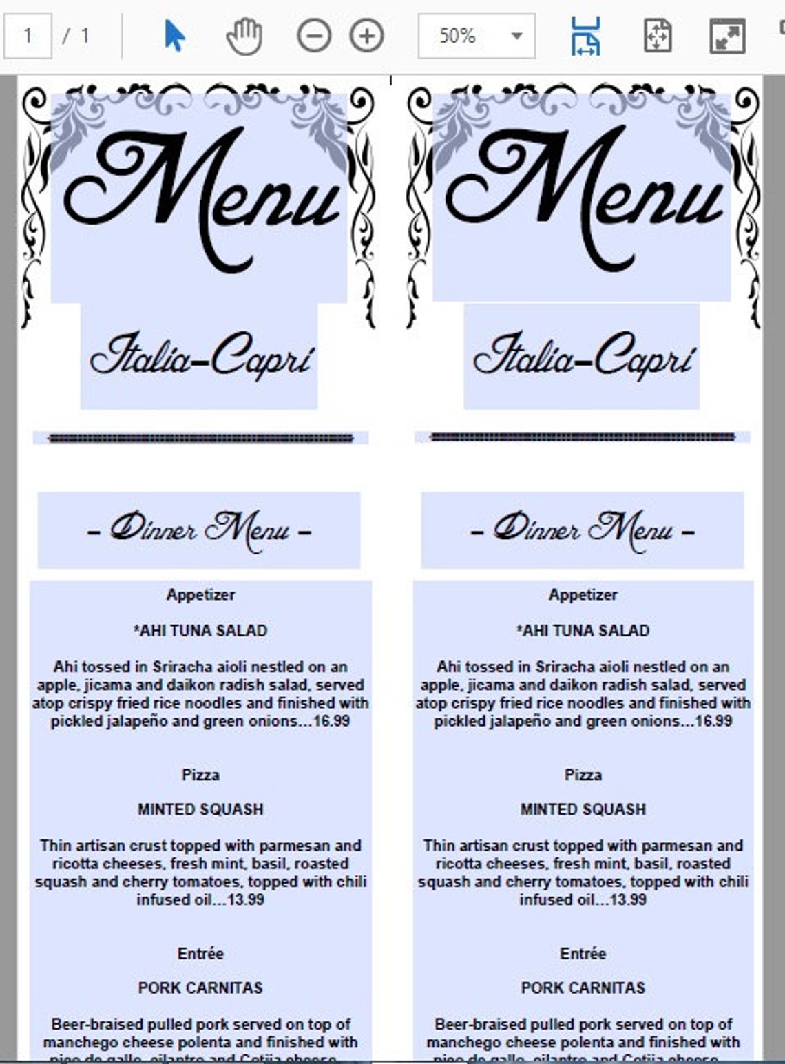 DIY Resturant Menu Fresh Sheet for INSTANT DOWNLOAD in .pdf Editable ...