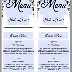 DIY Resturant Menu Fresh Sheet for INSTANT DOWNLOAD in .pdf Editable ...