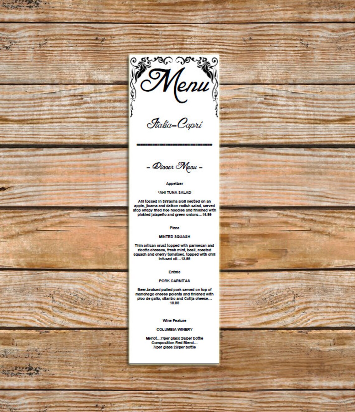 DIY Resturant Menu Fresh Sheet for INSTANT DOWNLOAD in .pdf Editable ...