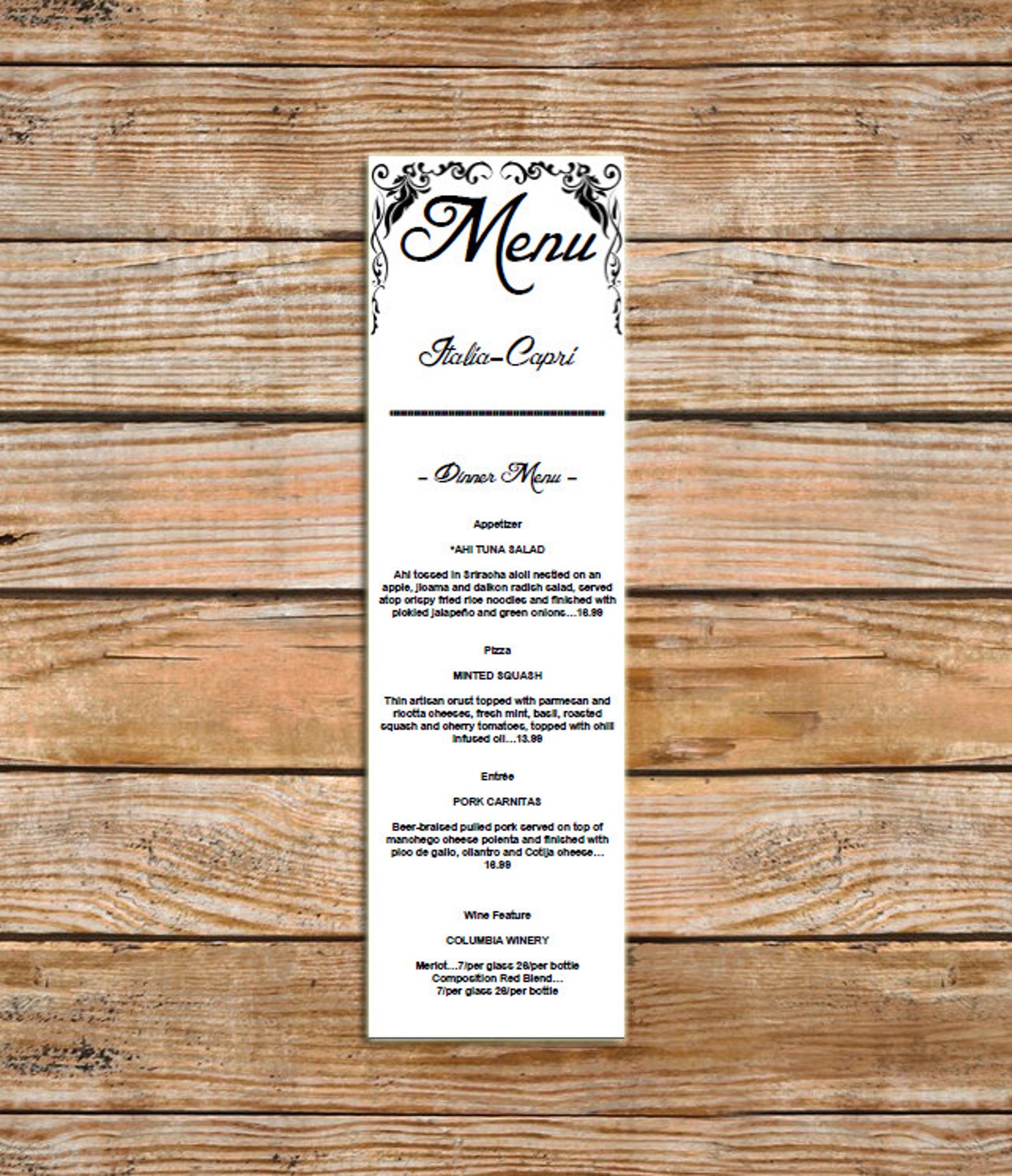 DIY Resturant Menu Fresh Sheet for INSTANT DOWNLOAD in .pdf Editable ...
