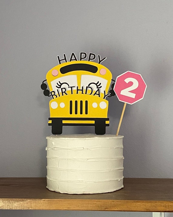 Girl Bus Cake Topper, Pink Bus Birthday Party, Wheels on the Bus Cake ...