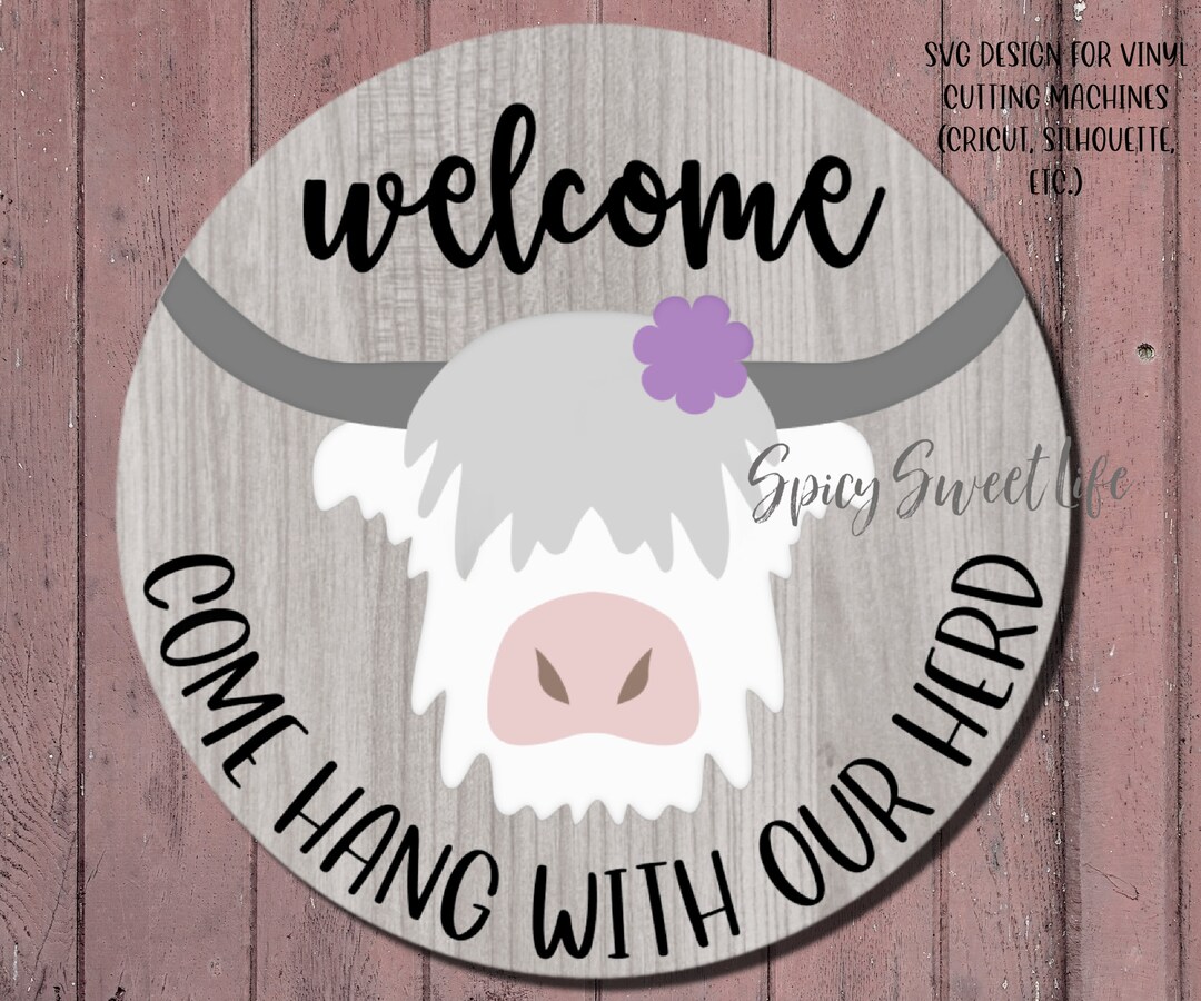 Highland Cow Door Sign, Highland Cows Svg File, Fluffy Cow Door Sign ...