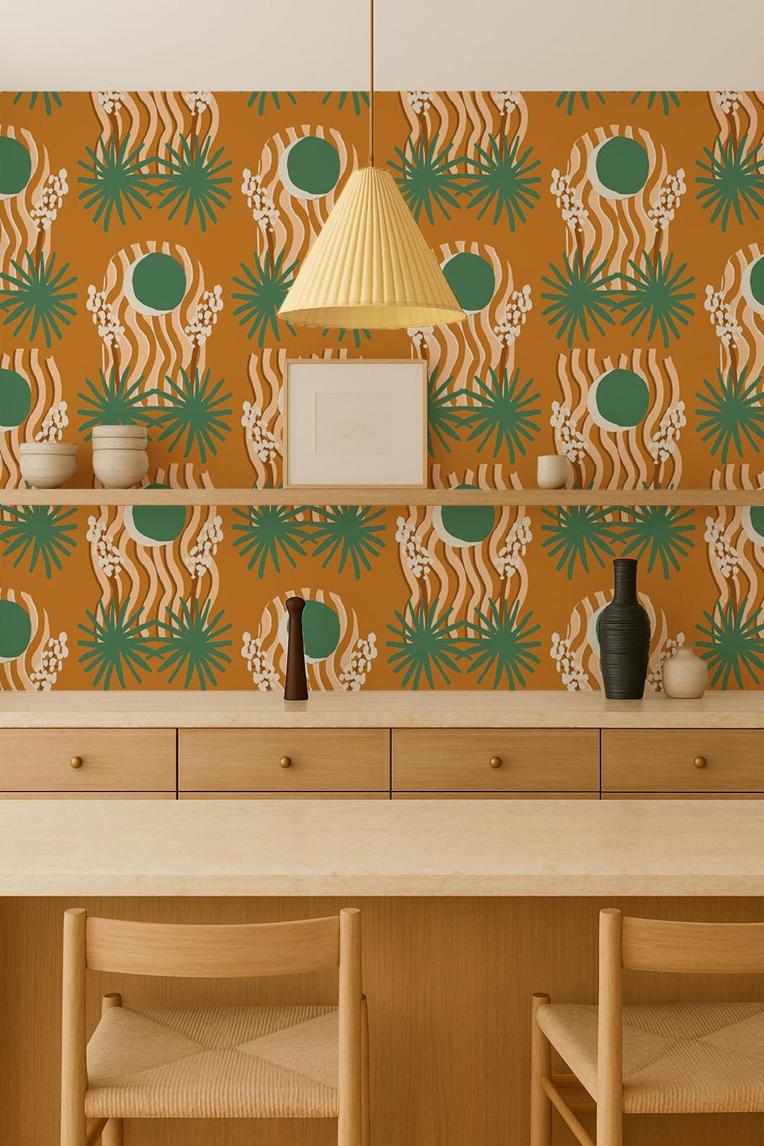 Yucca Moon Wallpaper, Orange and Green - Etsy