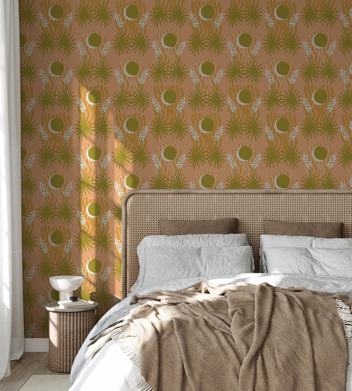 Yucca Moon Wallpaper, Peach & Green - Etsy