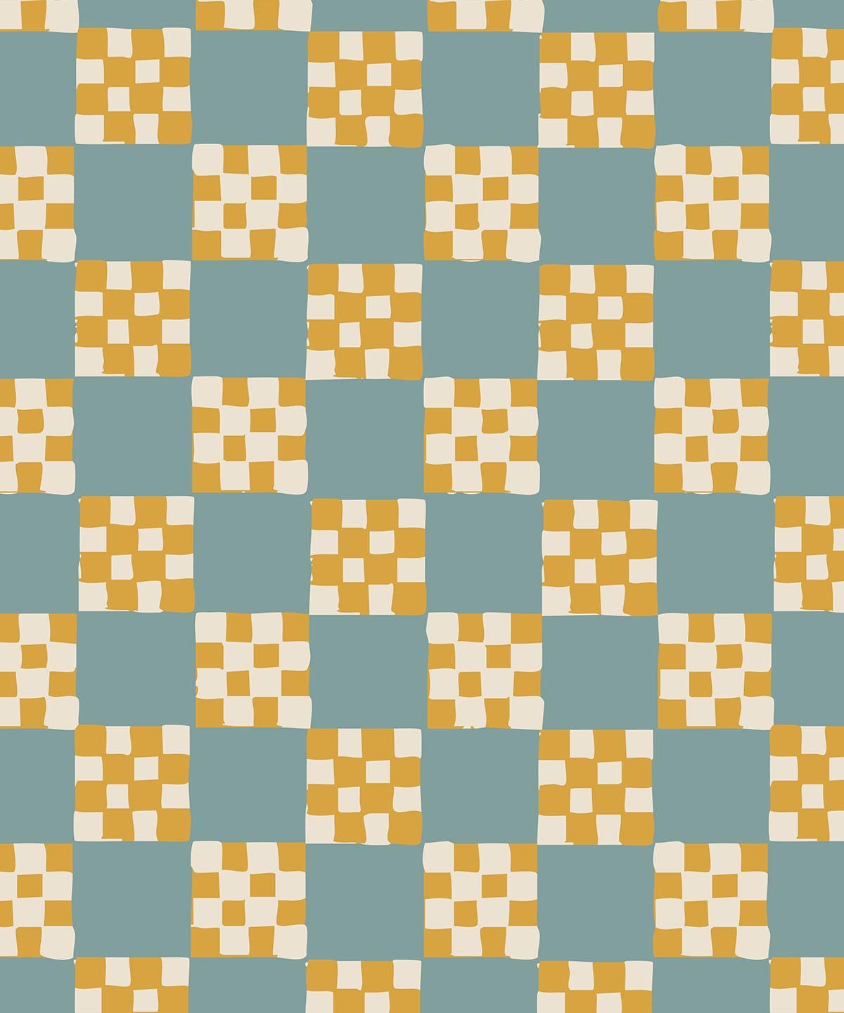 Checkered Quilt Wallpaper, Light Blue and Yellow - Etsy