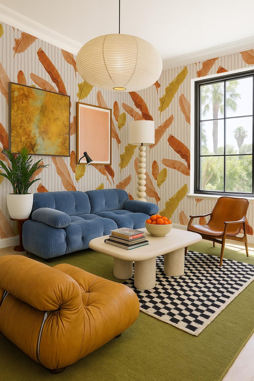 Banana Cabana Wallpaper, Rust and Mustard - Etsy