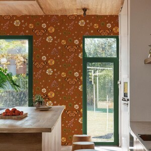 Poppy Please Wallpaper, Rust - Etsy