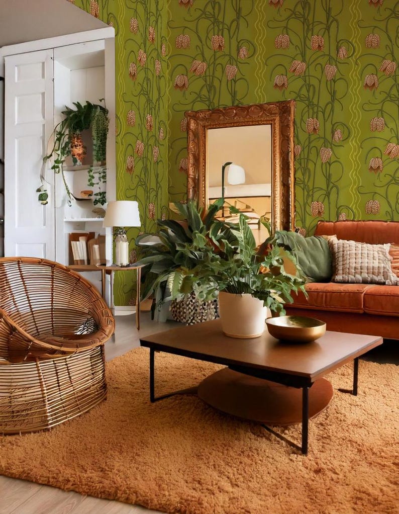 Campanas Wallpaper, Chartreuse and Orange - Etsy