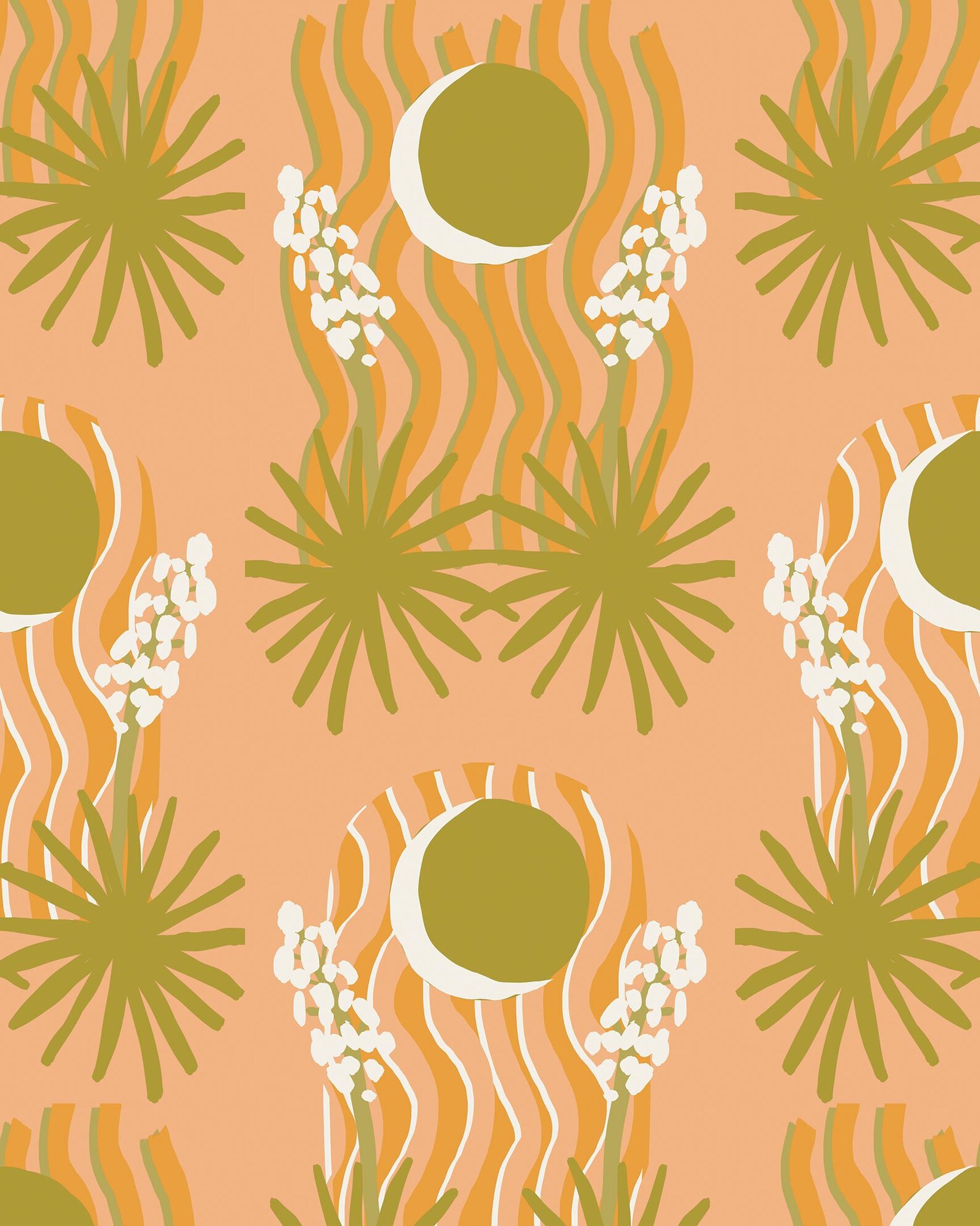 Yucca Moon Wallpaper, Peach & Green - Etsy