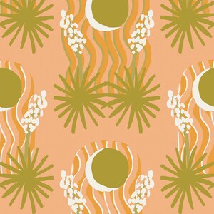 Yucca Moon Wallpaper, Peach & Green - Etsy
