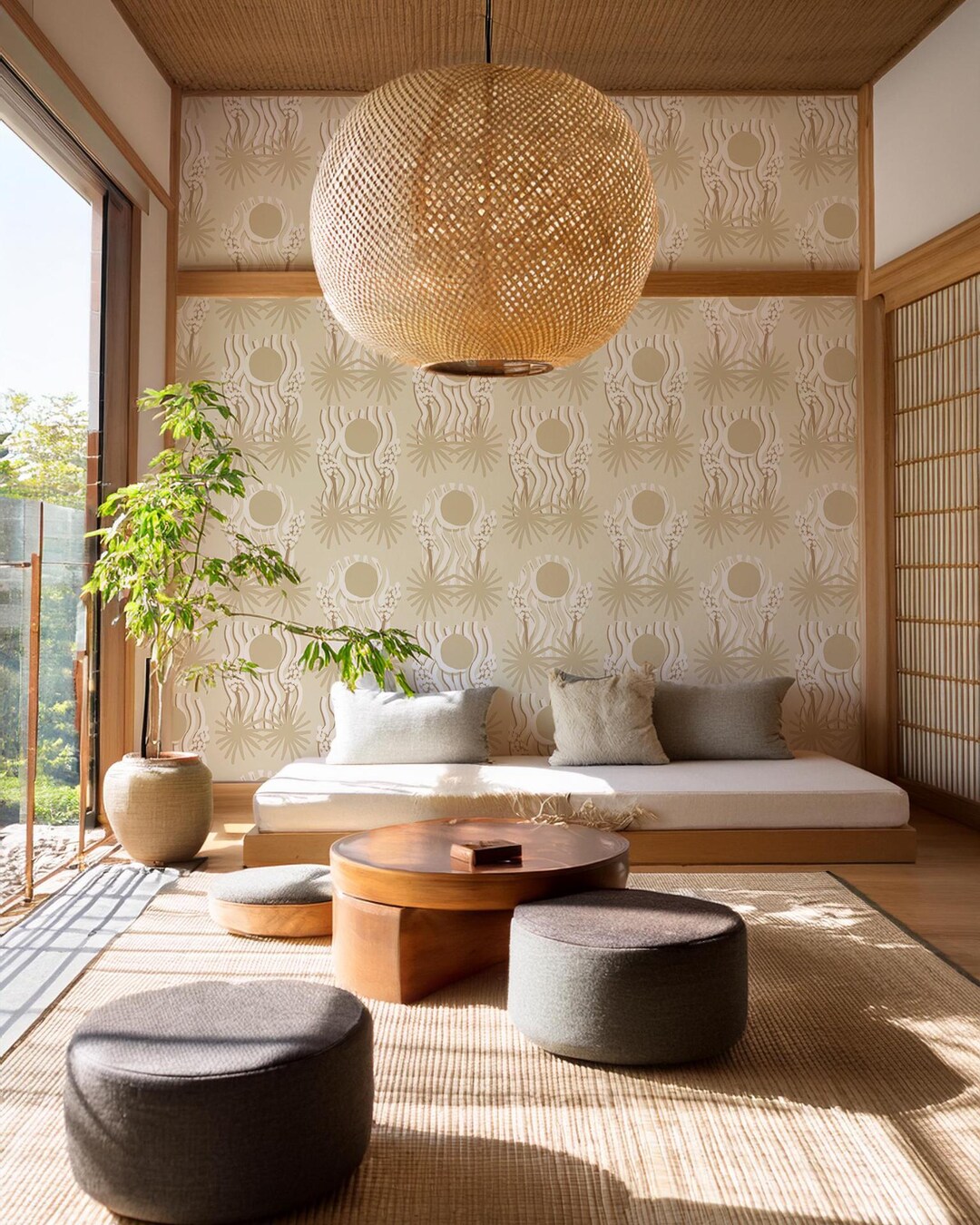 Yucca Moon Wallpaper, White and Neutral - Etsy