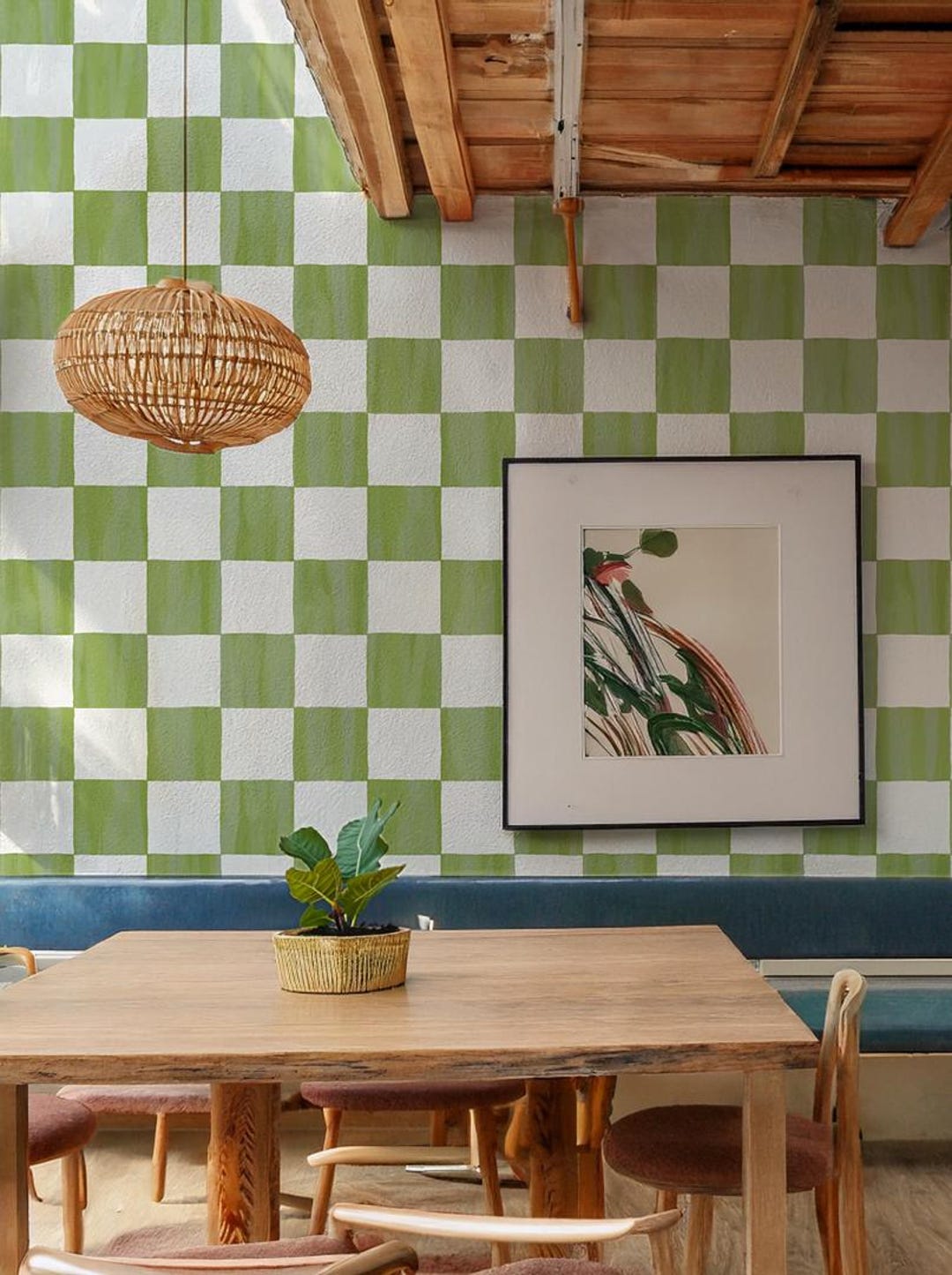 Checkers Wallpaper, Olive Green - Etsy