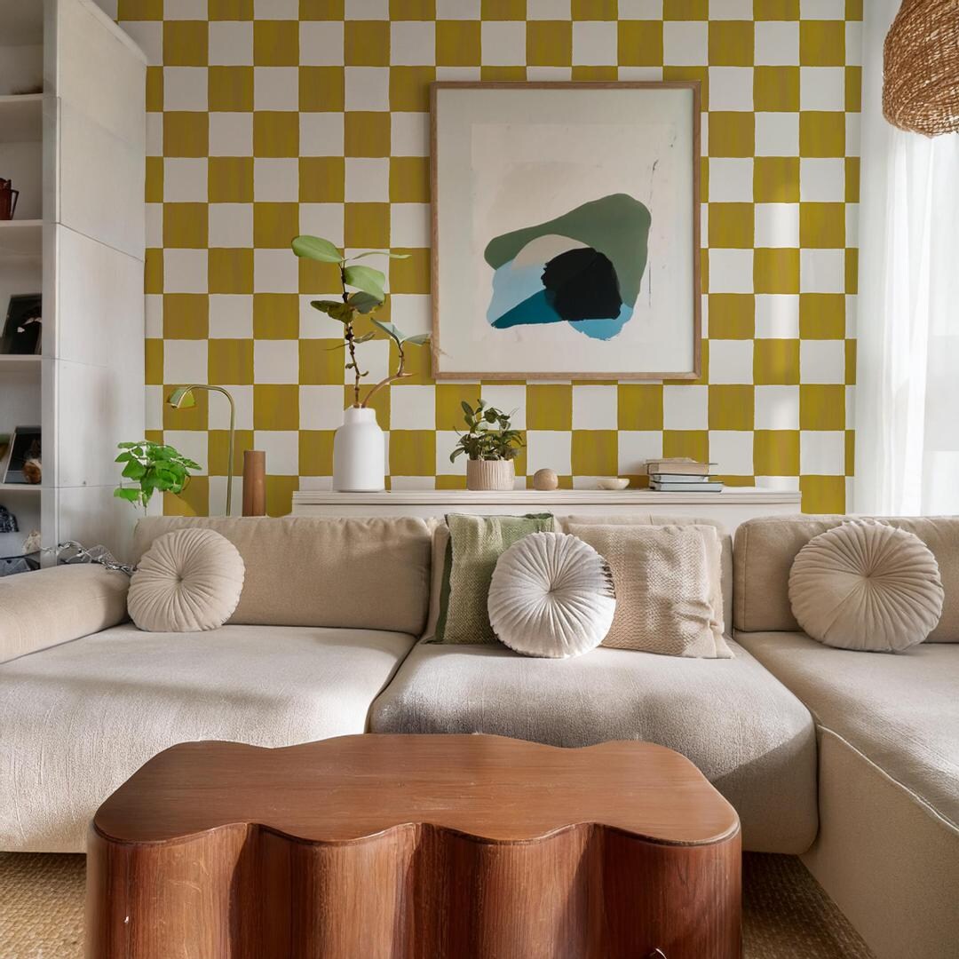 Checkers Wallpaper, Mustard - Etsy