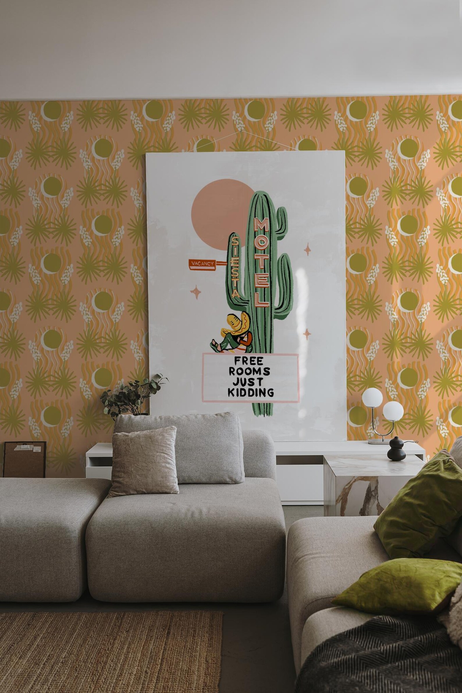 Yucca Moon Wallpaper, Peach & Green - Etsy