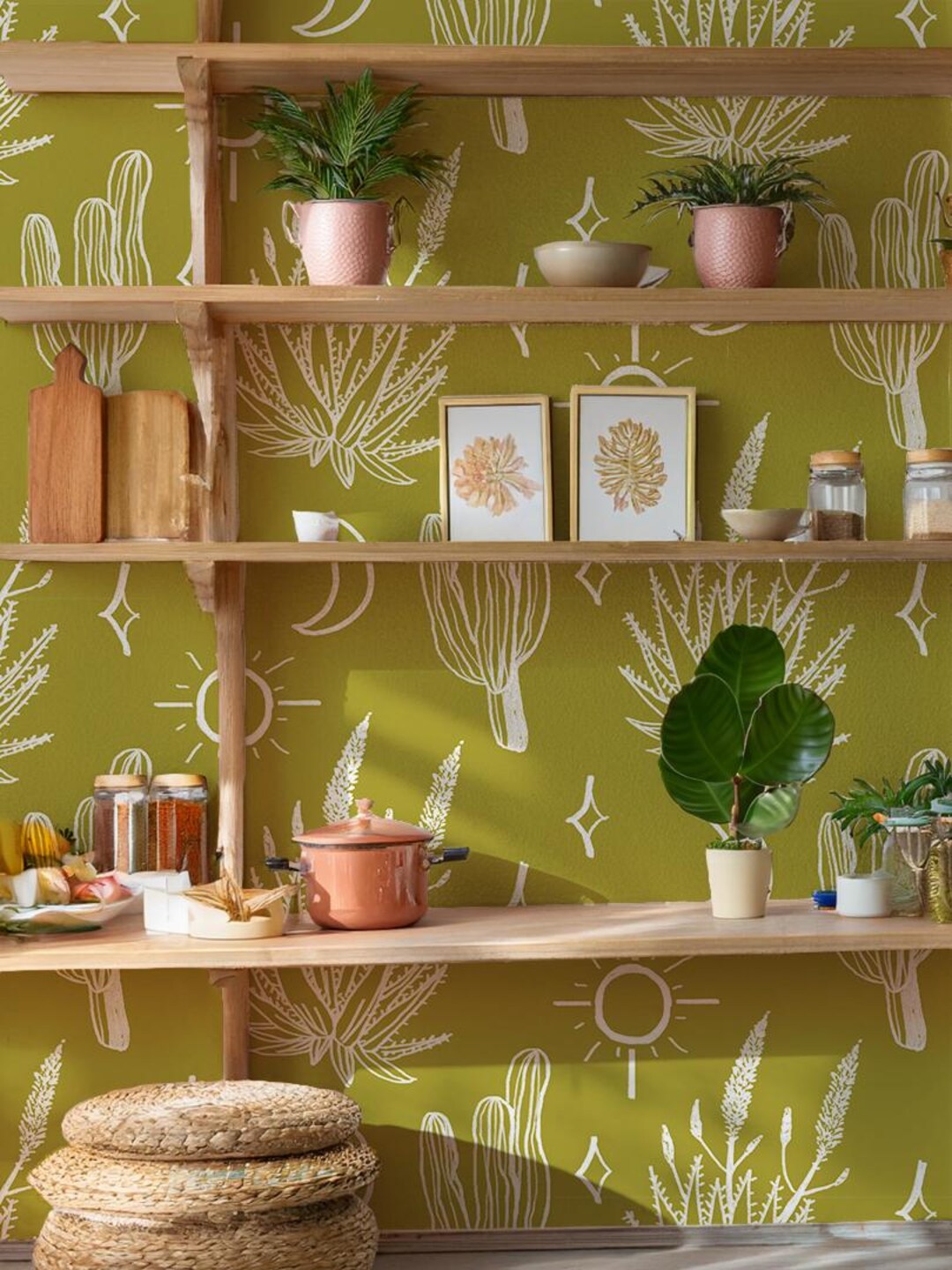 Desert Sky Wallpaper, Large Pattern, Chartreuse - Etsy