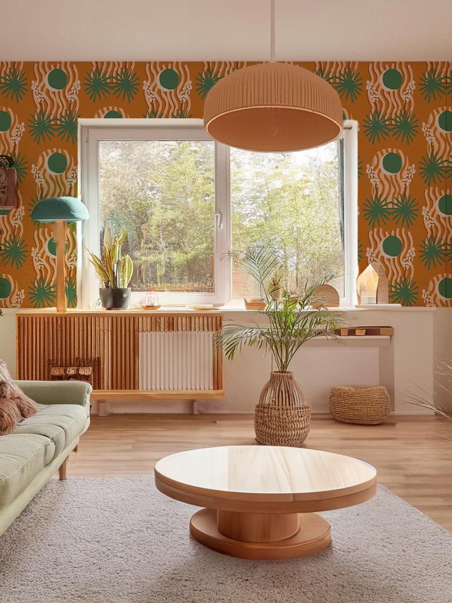 Yucca Moon Wallpaper, Orange and Green - Etsy