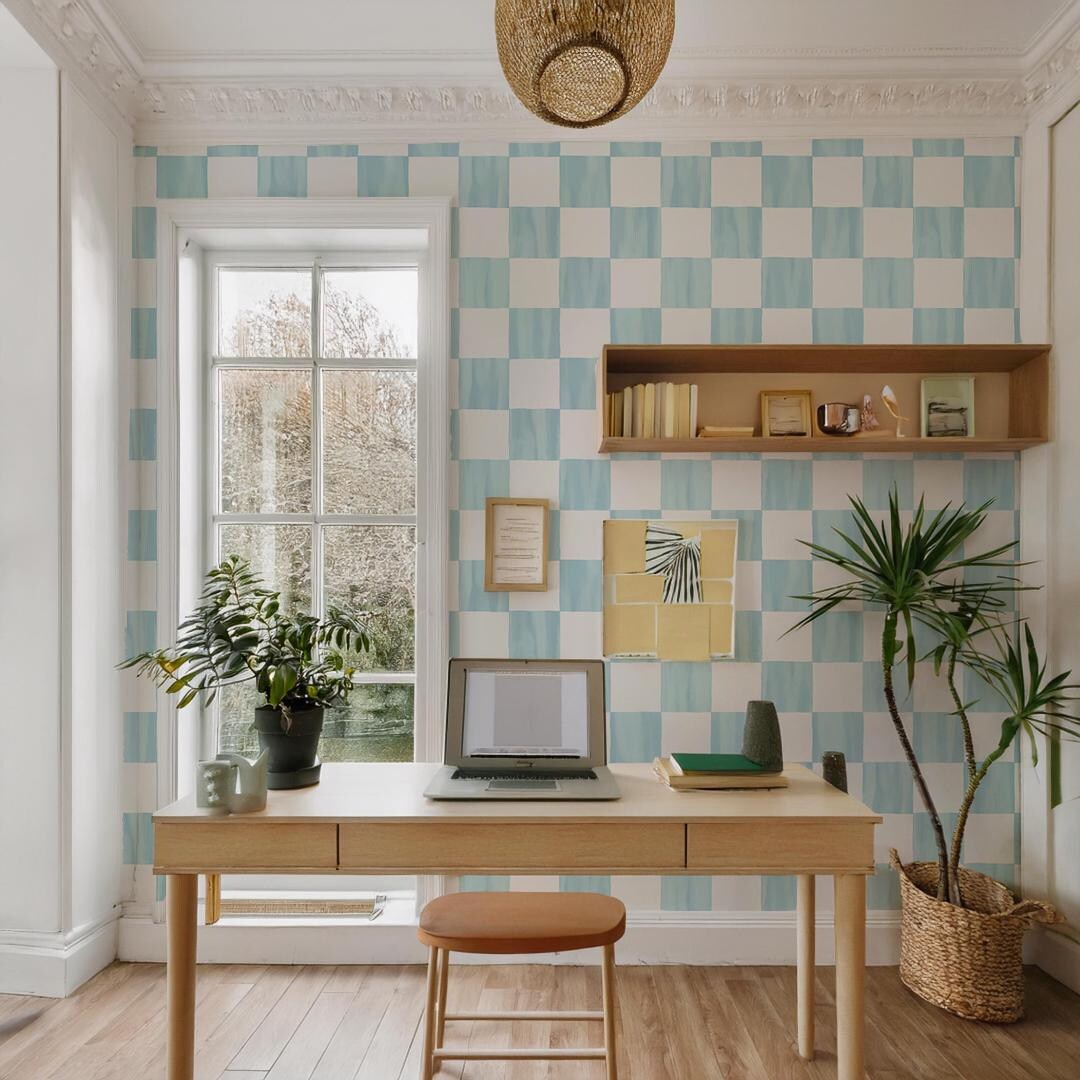 Checkers Wallpaper, Light Blue - Etsy