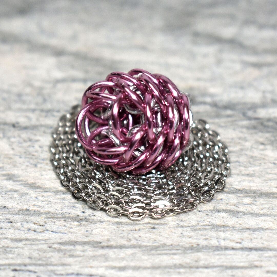 Light Pink Chainmail Egg Necklace - Dark Rose Inner Rings Dragon Egg - Etsy
