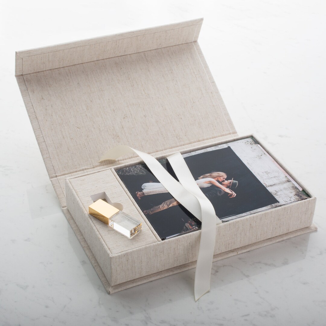 Linen Fabric USB Box 5x7 + Crystal Flash Drive With Personalization ...