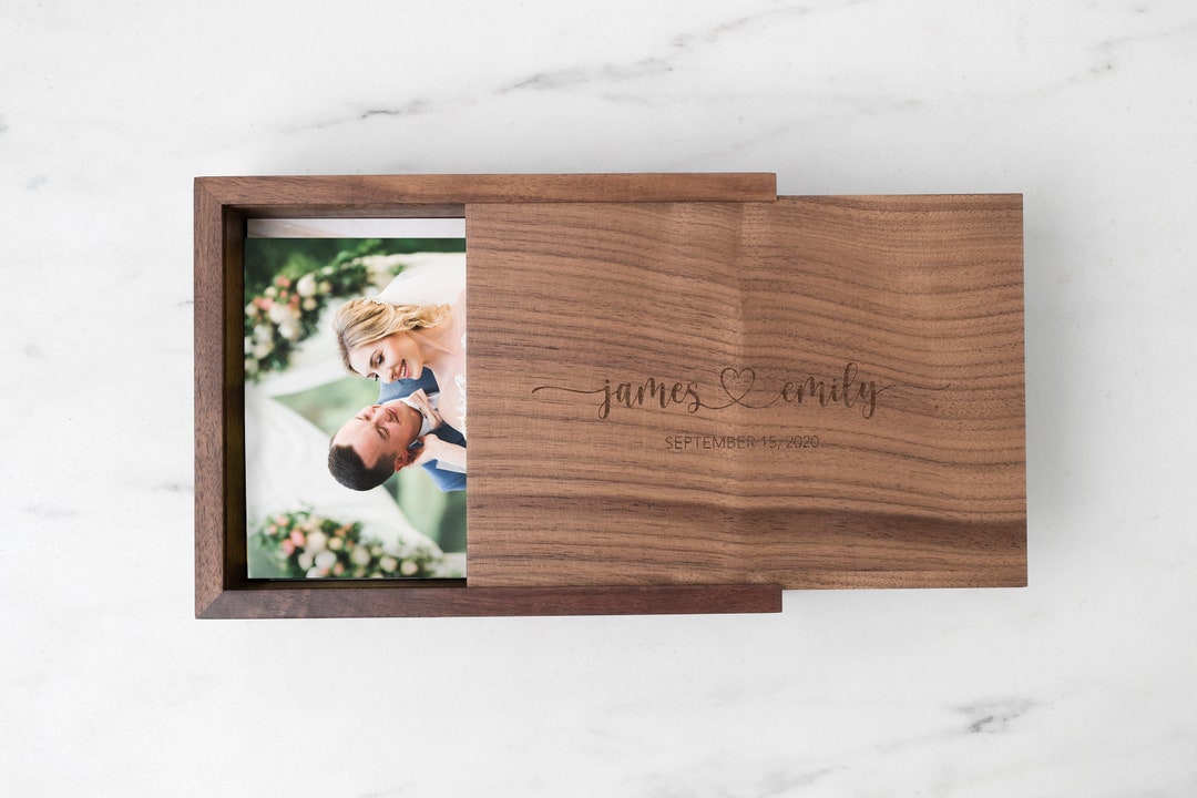 Walnut Wood Memory Box 4x6 or 5x7 With Engraving | Photo Keepsake Box ...