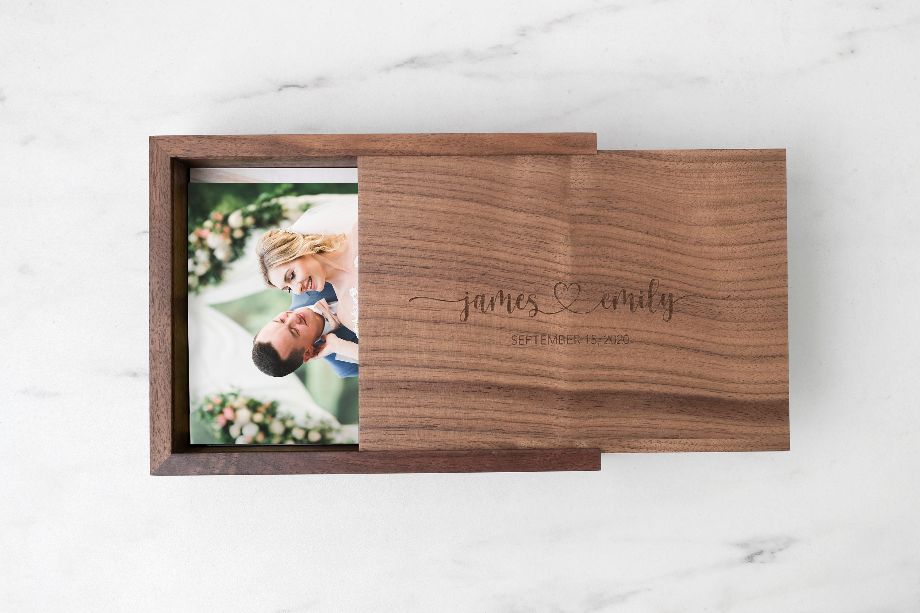 Walnut Wood Memory Box 4x6 or 5x7 with Personalization Photo | Etsy