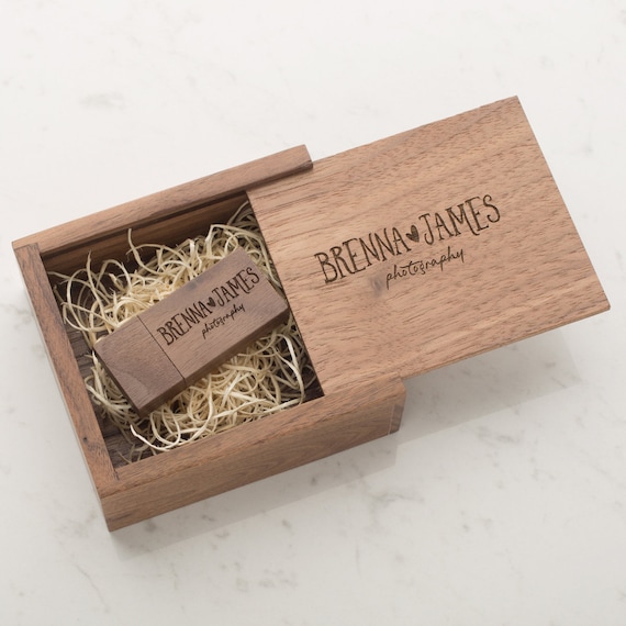 Wooden Lid Walnut USB Box Walnut USB With Engraving - Etsy