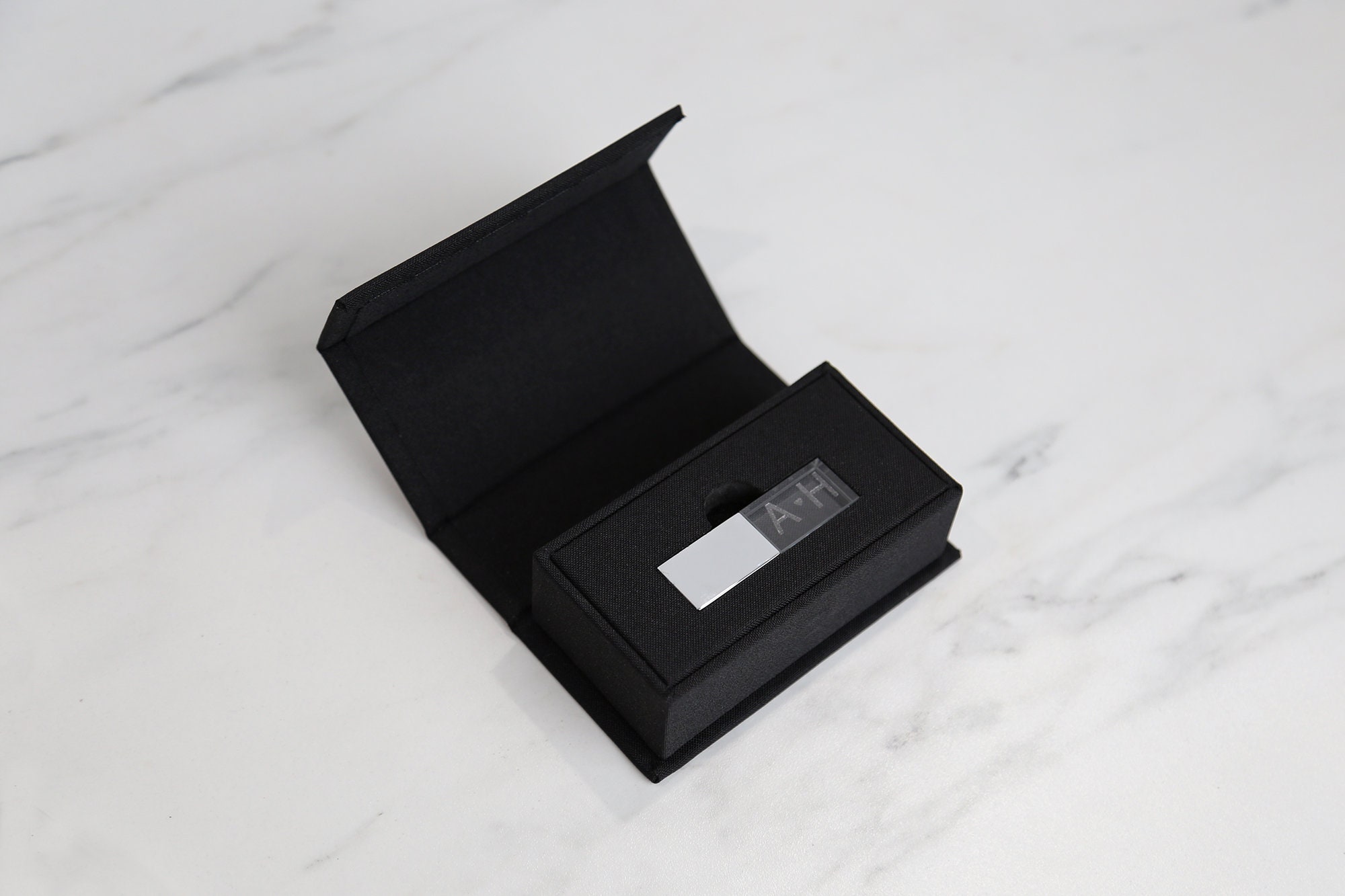 Black Fabric USB Box With Magnetic Closure + Crystal USB | Wedding ...