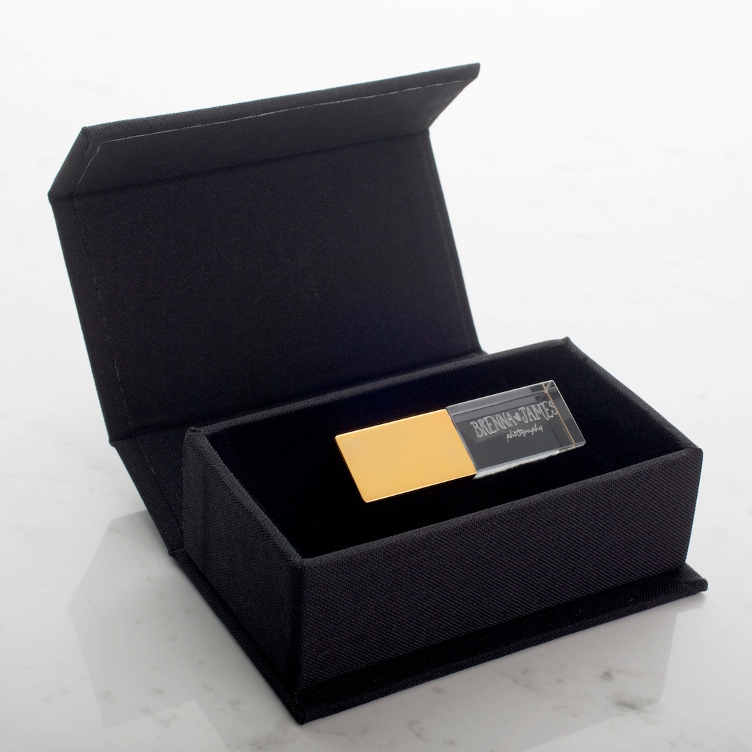 Black Fabric USB Box With Magnetic Closure + Crystal USB | Wedding ...
