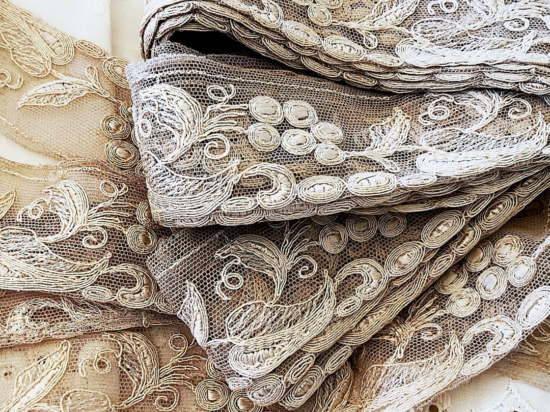 Beautiful Detailed Embroidered Vintage Net Lace - Needlerun - Salvage ...