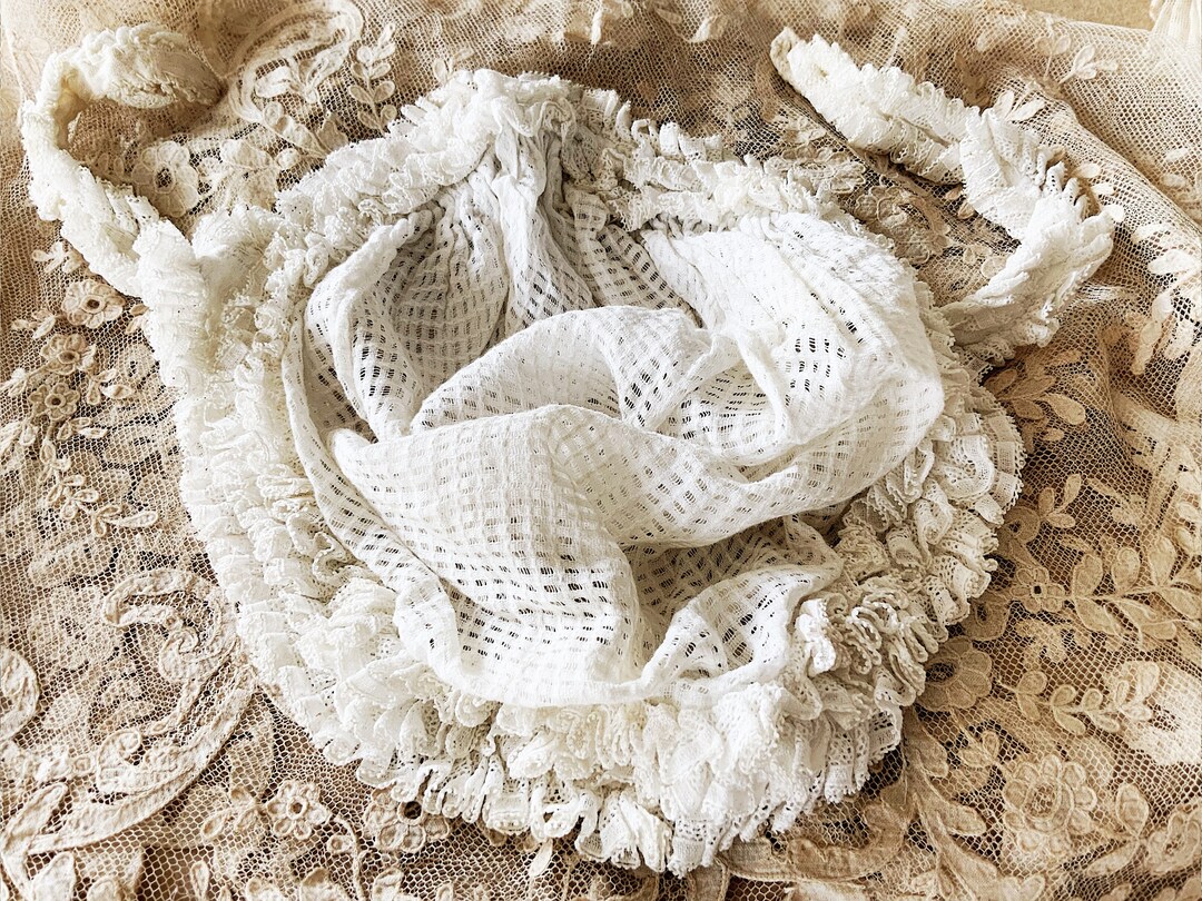 Gorgeous Baby Bonnet With Triple Starched Lace Ruffle - Hand Stitched ...