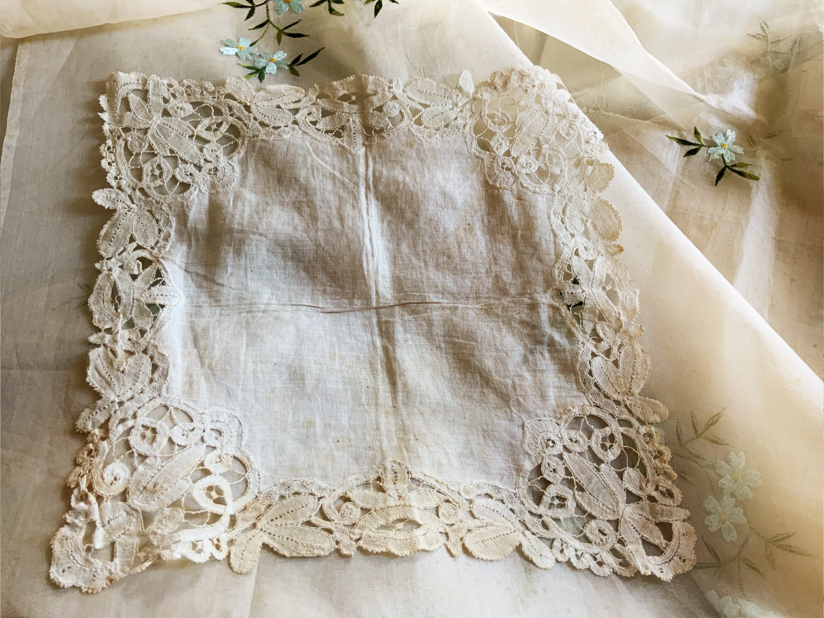 Antique Duchesse Lace Handkerchief Fine Cotton Victorian | Etsy