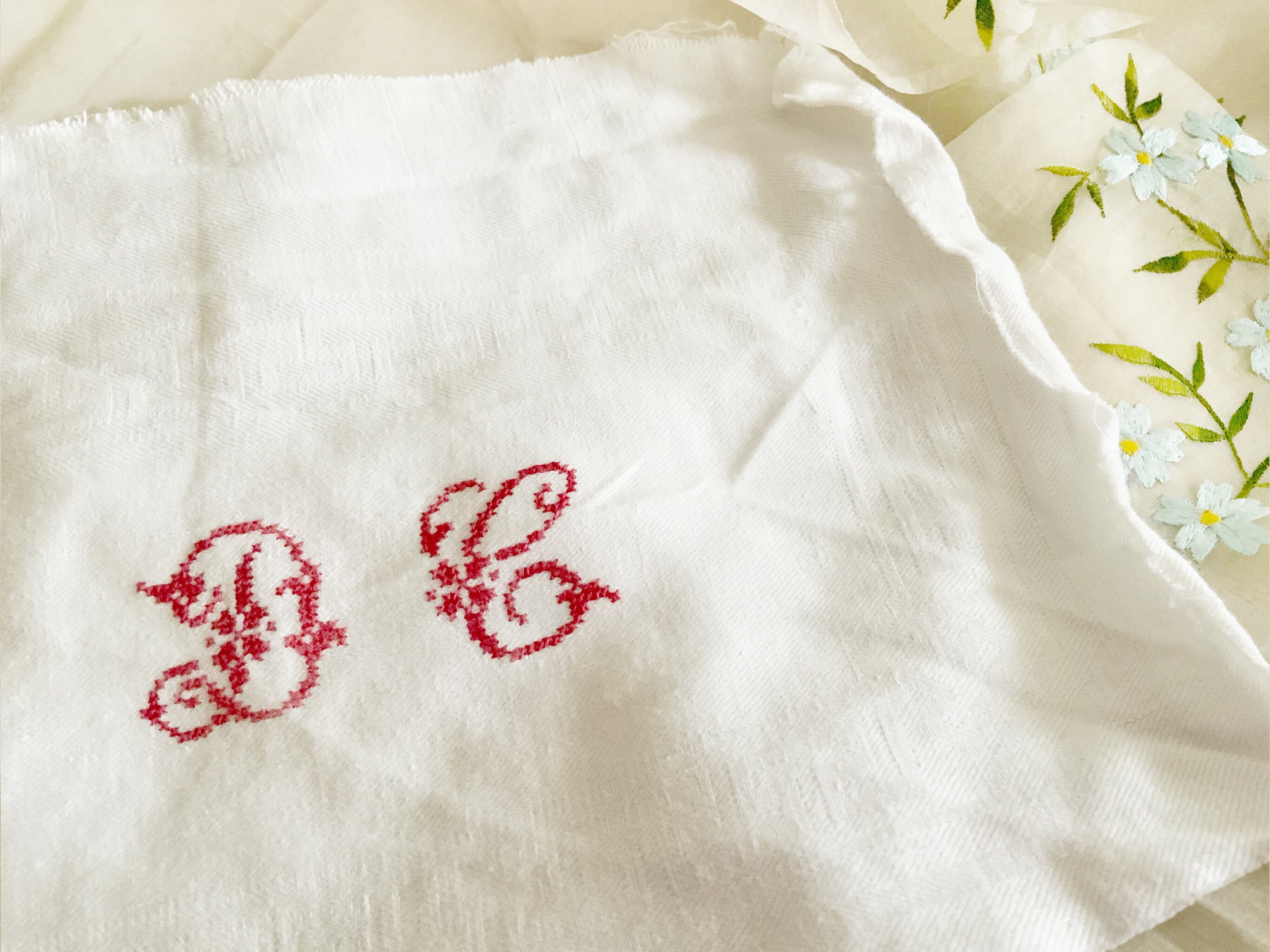 Salvage Hand Embroidered Red Monograms For Craft Projects | Etsy
