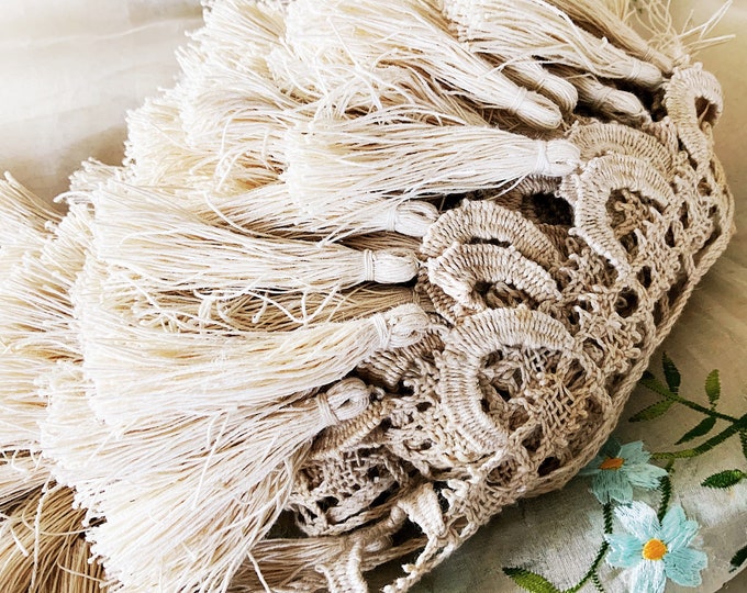 Natural Linen French Vintage Handmade Bobbin Lace With Tassels ...