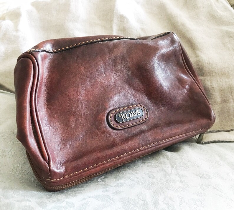 Vintage Genuine Brandy Leather Satchi Toiletry Bag / Pouch / | Etsy
