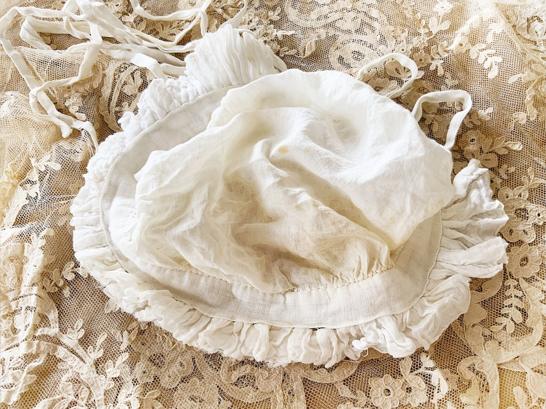 Vintage Baby Bonnet With Double Ruffle - Hand Stitched Very Fine Soft ...
