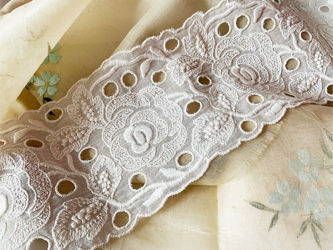 Beautiful Semi Sheer Vintage Organdy Embroidery Anglaise - Densely ...