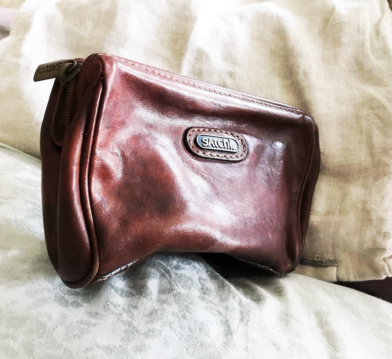 Vintage Genuine Brandy Leather Satchi Toiletry Bag / Pouch / | Etsy