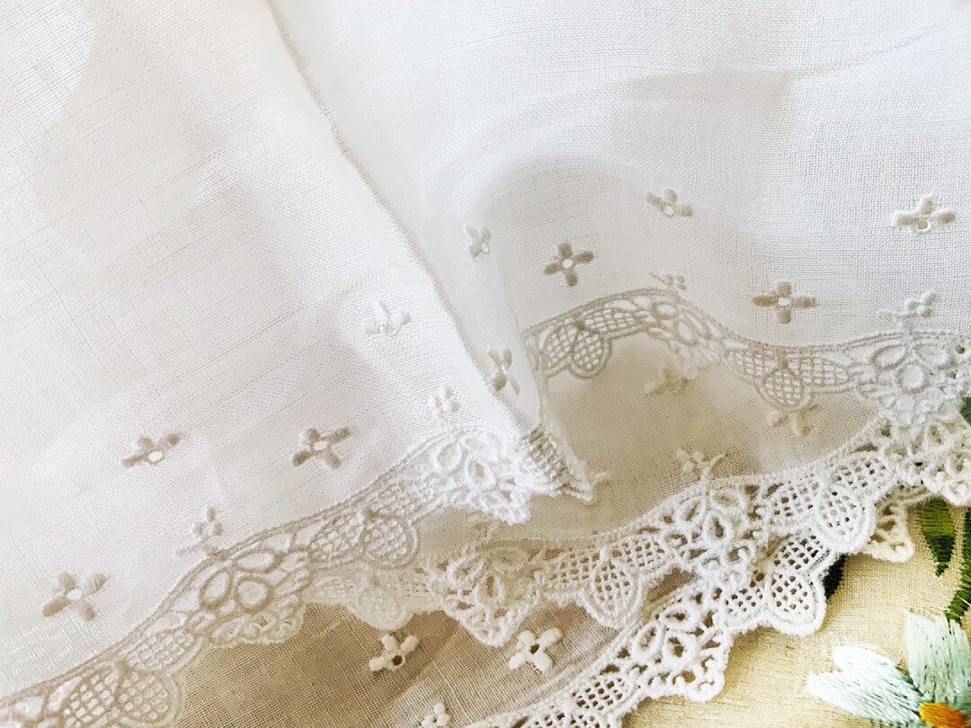 Fine Sheer Vintage Anglaise & Schiffli Lace Flounce - Eyelets - Dolls ...