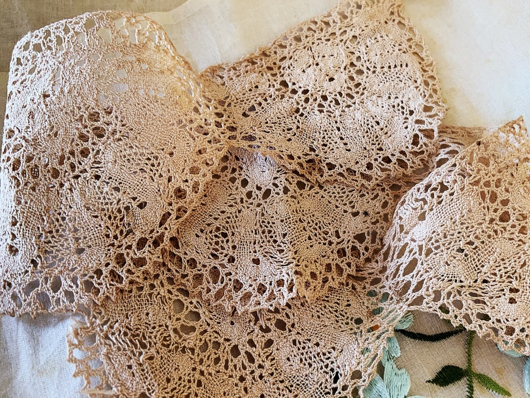 Mink / Ecru Handmade Antique French Linen Bobbin Lace Salvage Craft ...