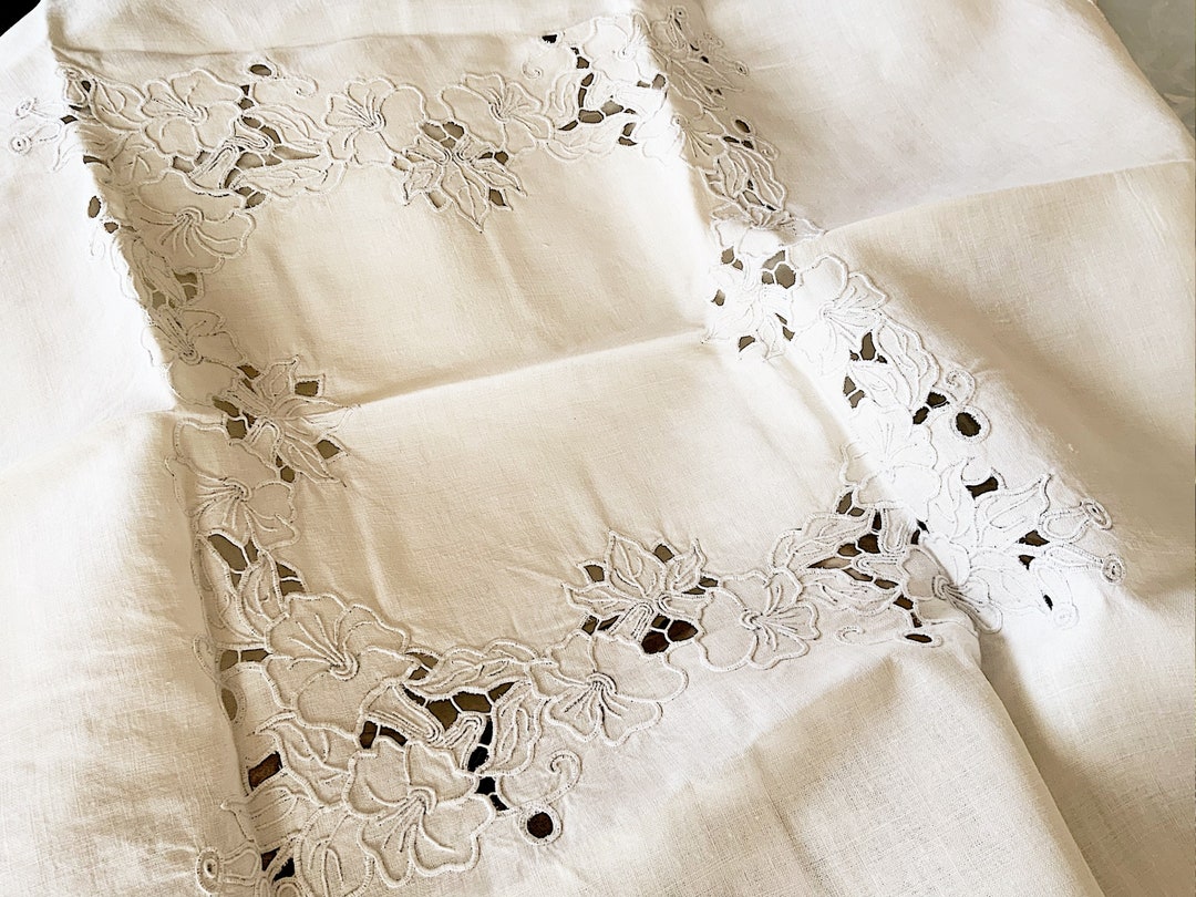 Charming Handmade Richelieu French Linen Tablecloth Hand Embroidered - Etsy