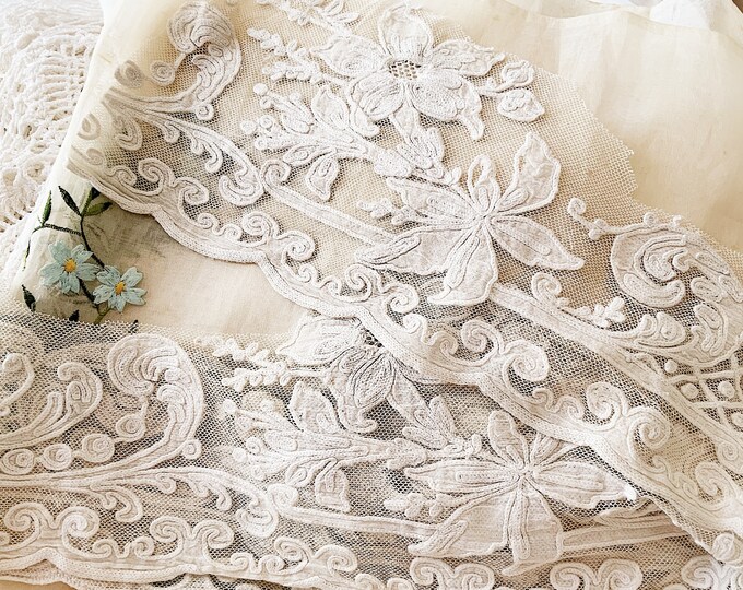 Antique Tambour Lace - Net Lace - Salvaged Curtain Border Shelf Lace - Etsy