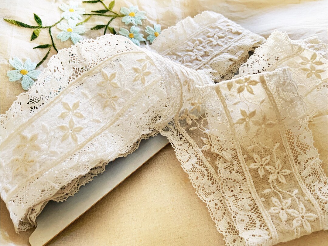 Beautiful Vintage Lacy Embroidery Anglaise Organdy Trim - Eyelets ...