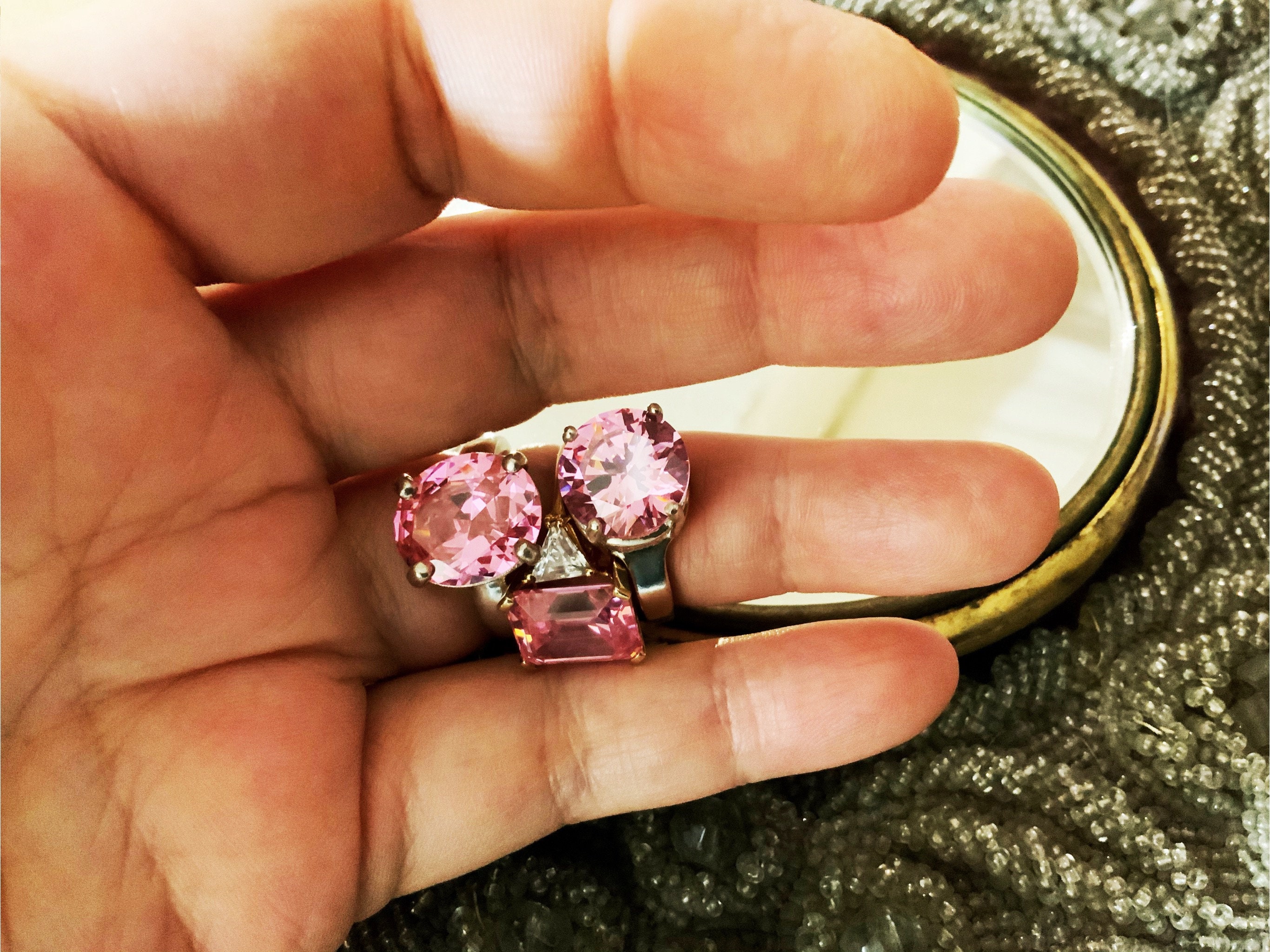 7.25 Very Pretty Large Pink Stone Ring Stamped 925 Silver | Etsy