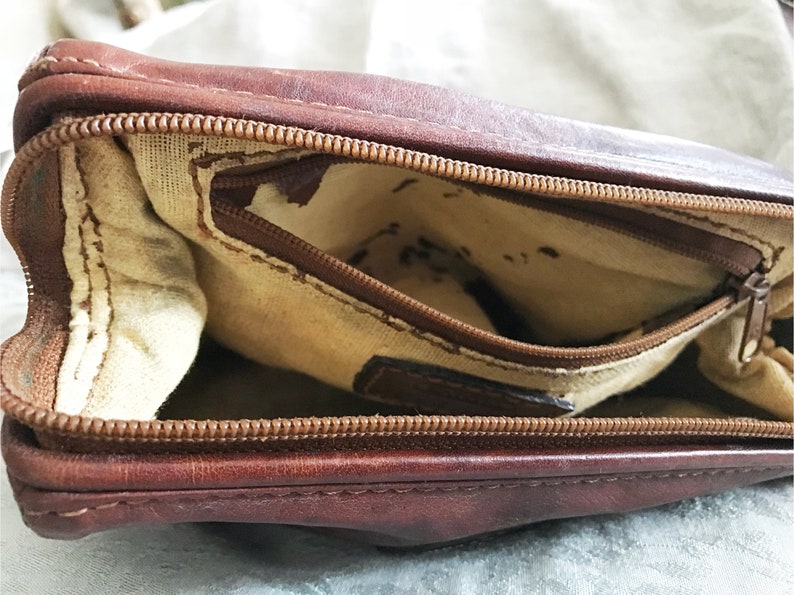 Vintage Genuine Brandy Leather Satchi Toiletry Bag / Pouch / | Etsy