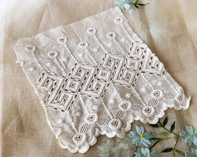Hand Embroidered Anglaise Lace Remnant Eyelets Densely Embroidered ...