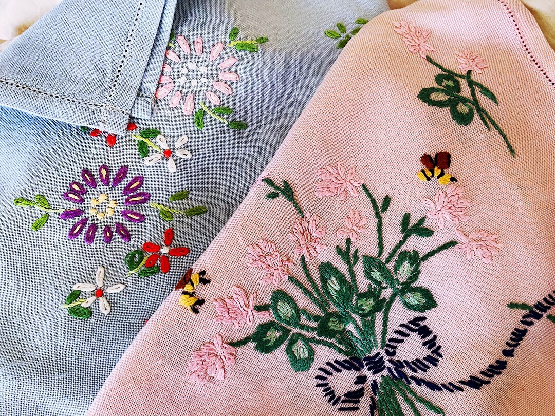 Vintage Floppy Linen Hand Embroidered Tray Cloth - Etsy