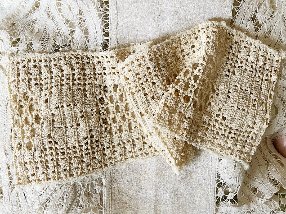 Hand Crocheted Vintage Cream Lace - Handmade Lace - Craft Linens ...